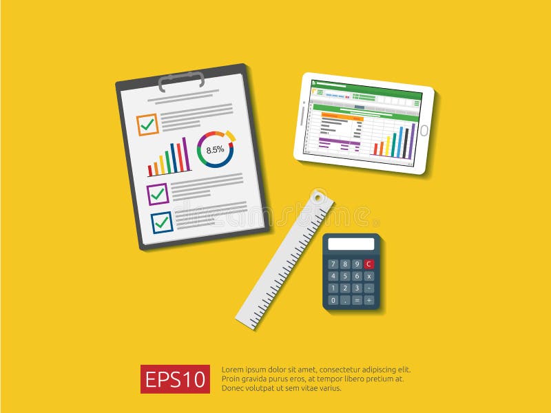 Objects and Objects of Accounting, Tax Report. Flat Style Stock Vector ...