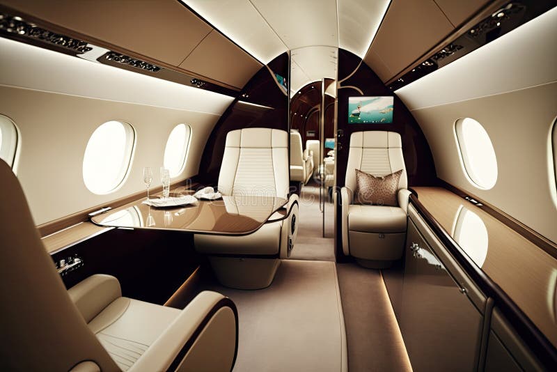 Business Jet Interior, with Plush Seating and Sleek Design Elements ...