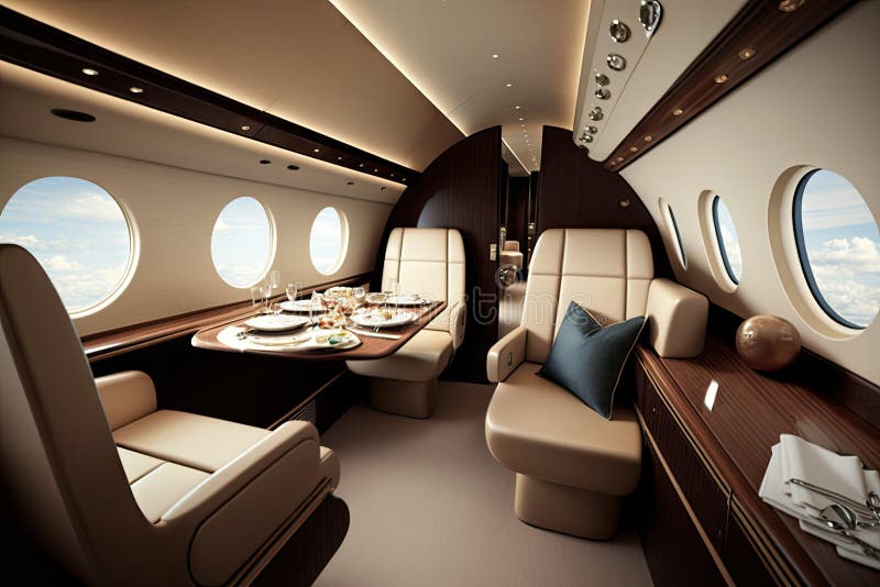 Business Jet Interior, with Plush Seating and Sleek Design Elements ...
