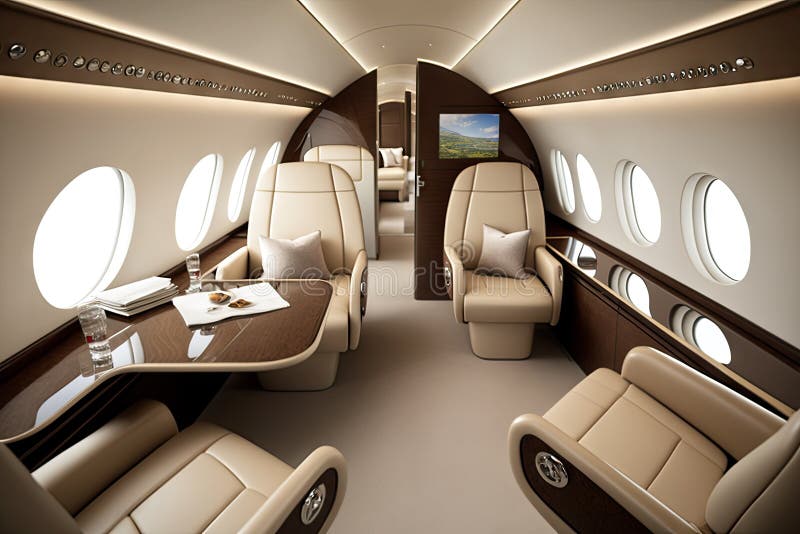 Business Jet Interior, with Plush Seating and Sleek Design Elements ...