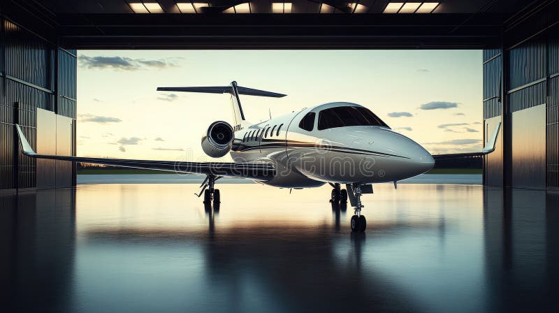 Business Jet Parked at Maintenance Hangar and Ready for Take Off Stock ...