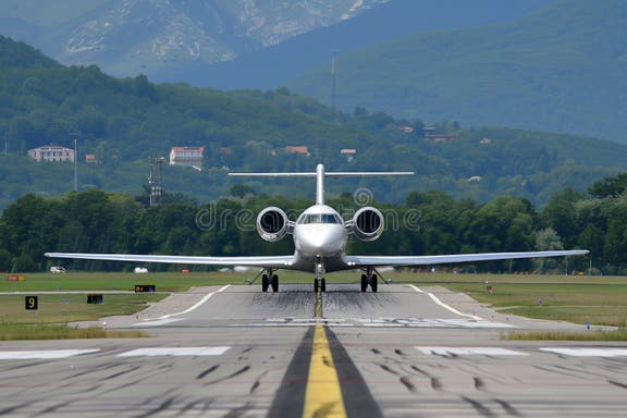 Business jet on the runway stock illustration. Illustration of ...