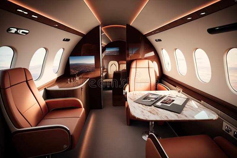 Business Jet with Sleek and Modern Decor, Featuring High-tech Lighting ...