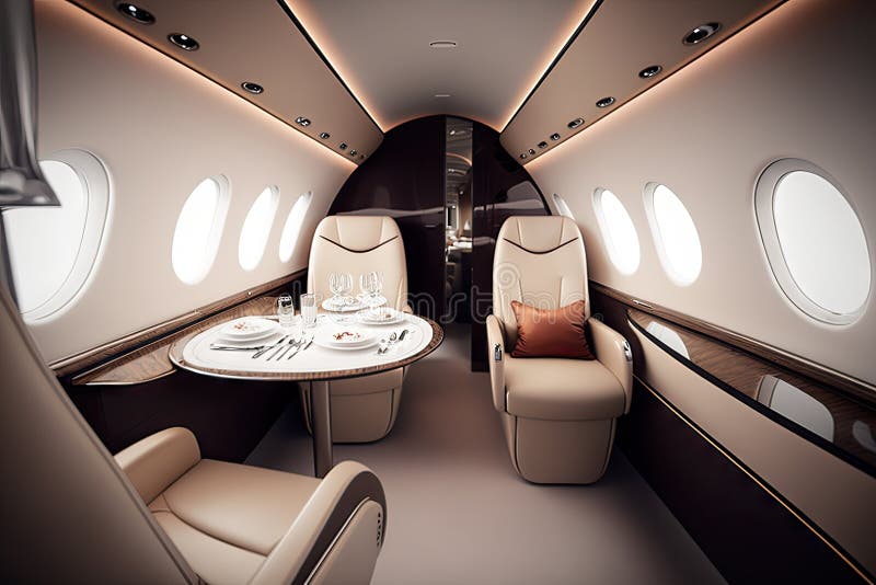 Business Jet with Sleek and Modern Decor, Featuring High-tech Lighting ...