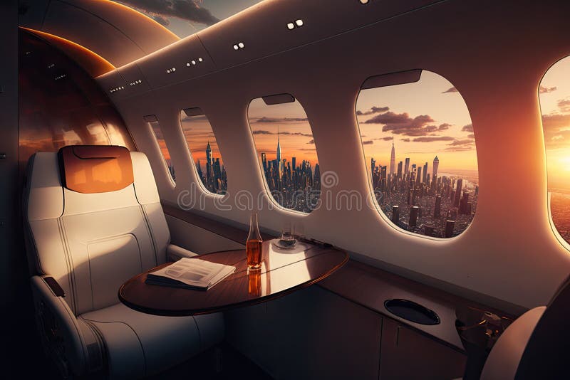 Business Jet, with View of City Skyline and Sunset, in Dramatic ...