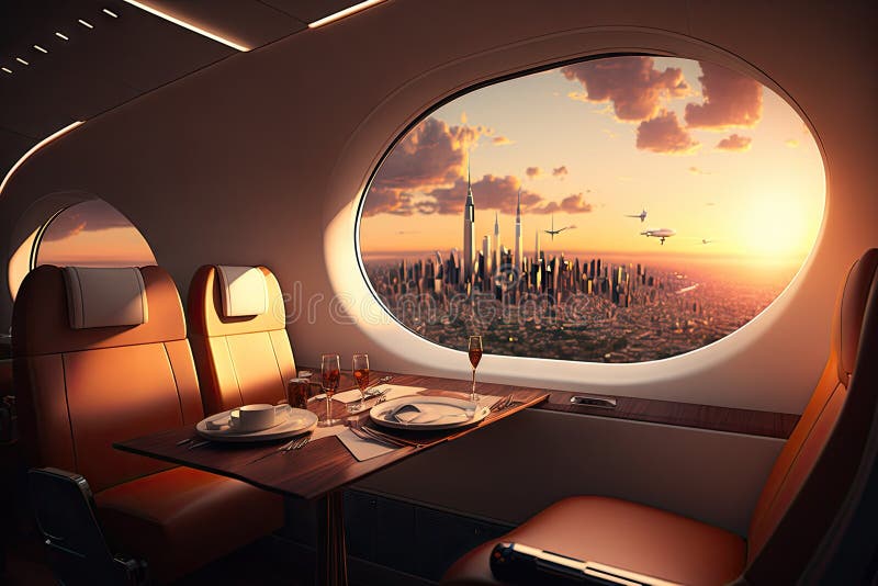 Business Jet, with View of City Skyline and Sunset, in Dramatic ...