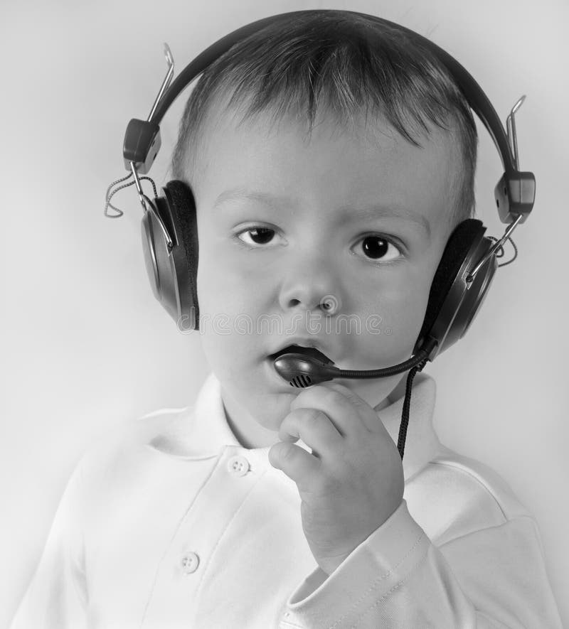 Young Boy Wearing Phone Headset Stock Photo - Image of headset, hotline ...