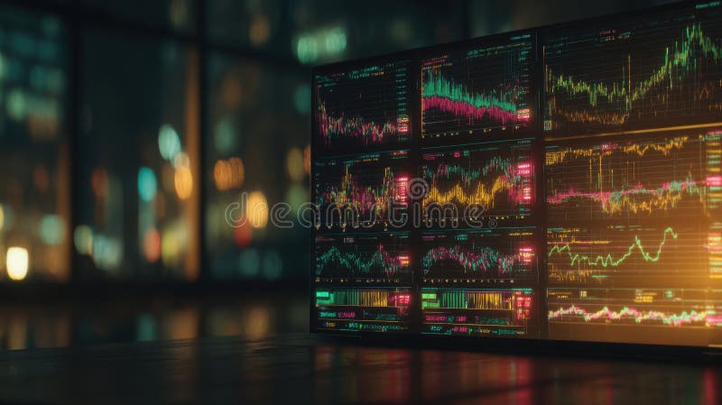 Business Kpi Monitor Concept Featuring Digital Screen with Trend Graphs ...