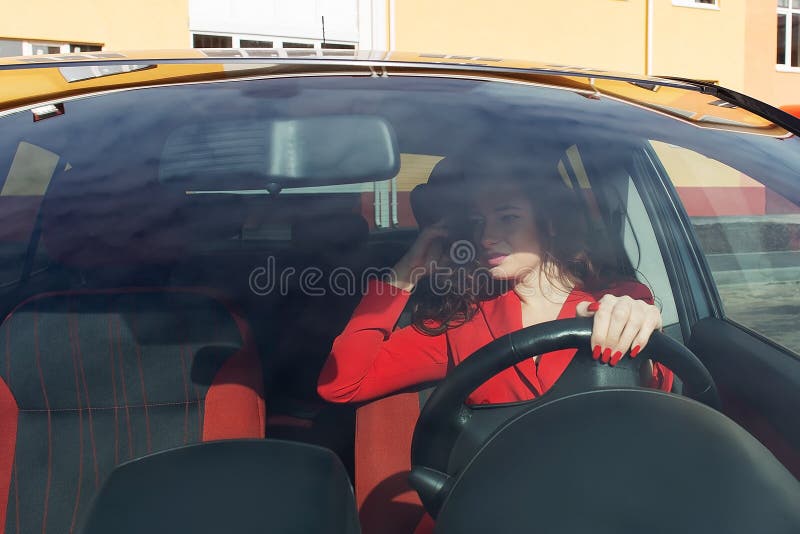 Business Lady Behind the Wheel of a Car Stock Image - Image of happy ...