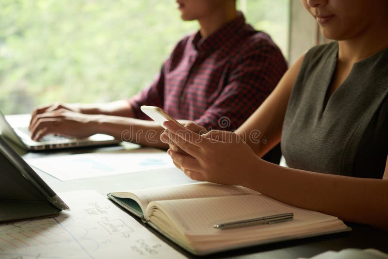 Checking Important Messages Stock Photo - Image of discussing ...