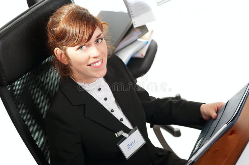 Business lady at a desk stock photo. Image of cute, paper - 15664606