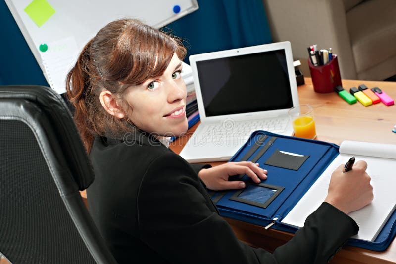 Business lady at a desk stock photo. Image of person - 16061914