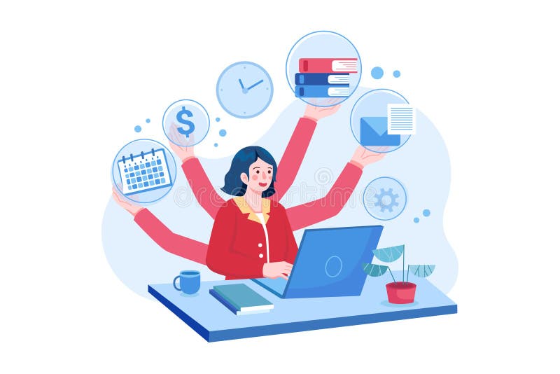 Business Lady Do Multitasking Illustration Concept. Stock Vector ...