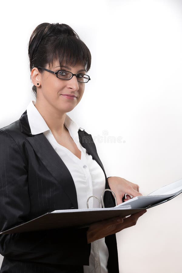 Business Lady with a Document Stock Image - Image of glasses, file ...