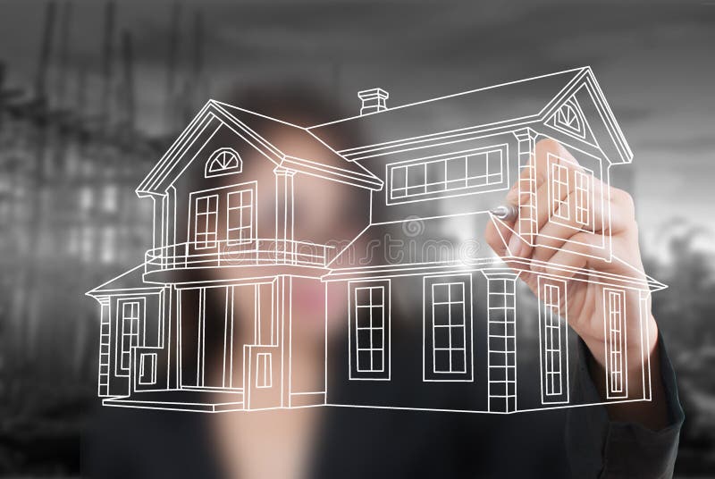 112 Business Lady Drawing House Plan Construction Stock Photos - Free ...