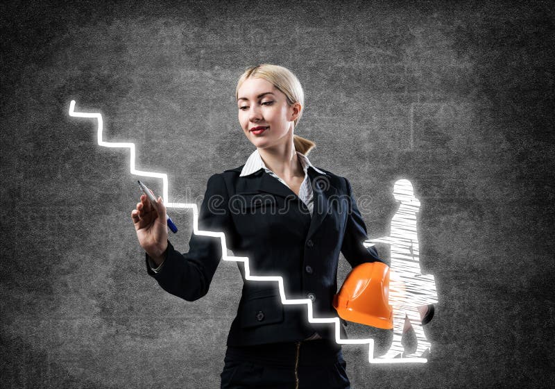 Business Lady Drawing Success Graph of Career Stock Image - Image of ...