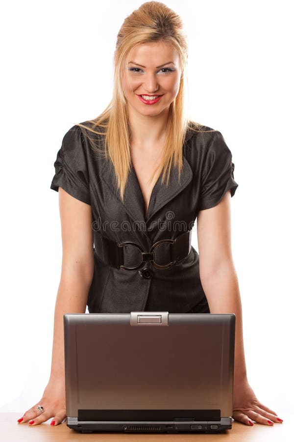 Business lady with laptop stock image. Image of blonde - 14431029