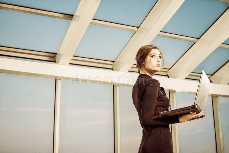 Business lady with laptop stock photo. Image of indoor - 40532982