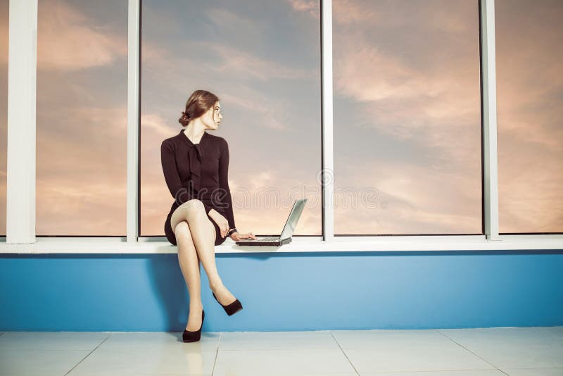 Business lady with laptop stock photo. Image of looking - 40532956