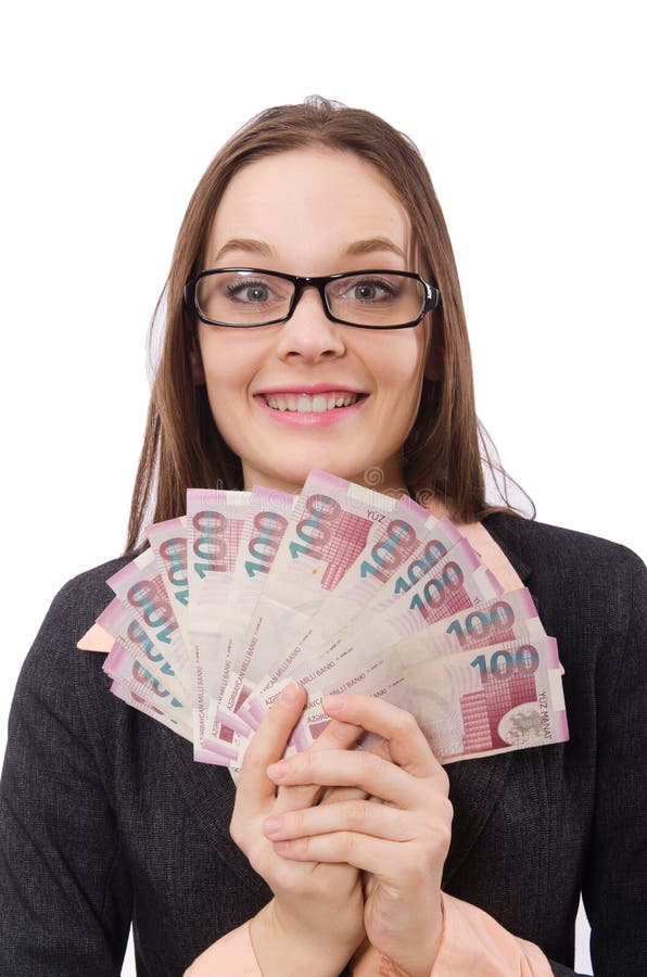 Business Lady with Money Isolated on White Stock Image - Image of happy ...