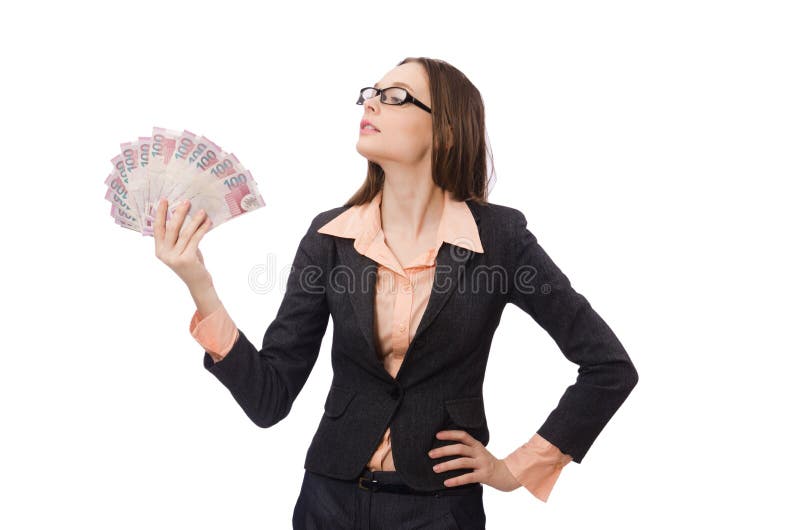 Business Lady with Money Isolated on White Stock Image - Image of ...