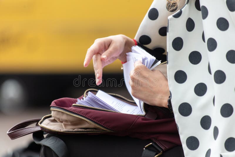 Business Lady with Paper Documents in Her Hands. Close-up Stock Photo ...