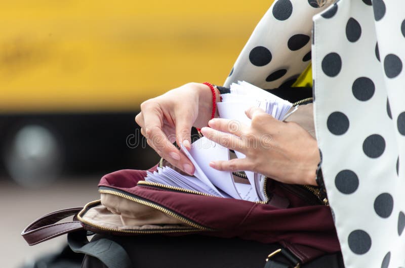Business Lady with Paper Documents in Her Hands. Close-up Stock Photo ...