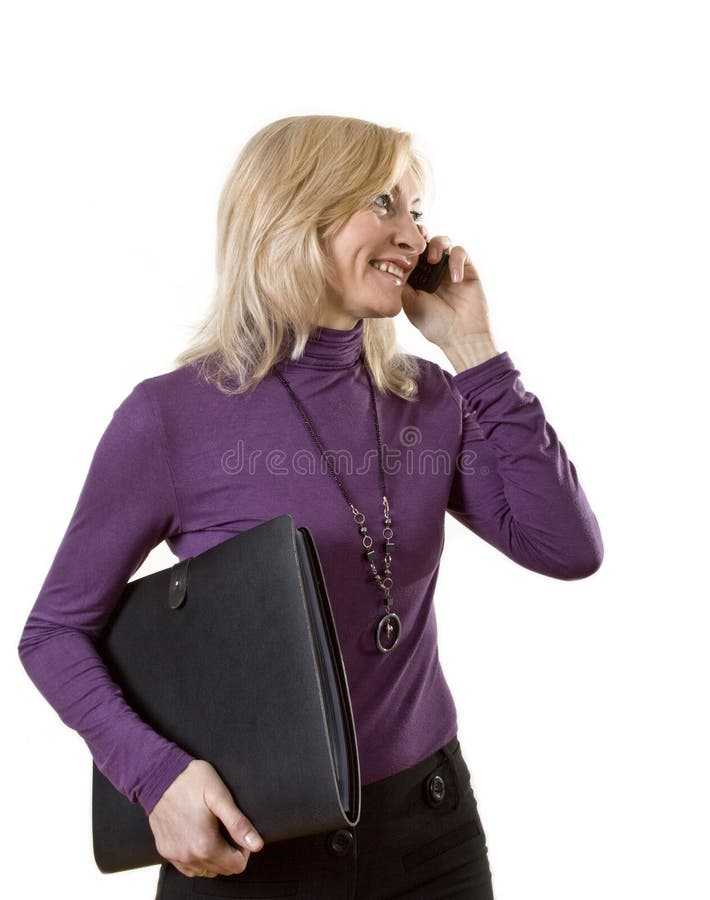 Business Lady with Phone and Briefcase Stock Image - Image of european ...