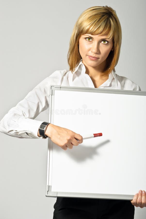 Business Lady Pointing To Whiteboard Stock Photo - Image of person ...