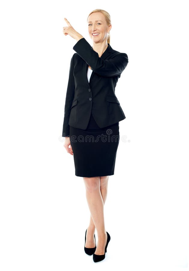 Business Lady Pointing Upwards, Copyspace Concept Stock Photo - Image ...