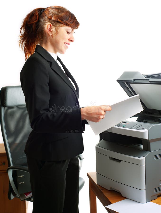 Business Lady with a Printer Stock Photo - Image of beautiful, copier ...