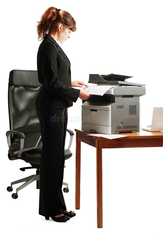 Business Lady with a Printer Stock Photo - Image of pretty, female ...
