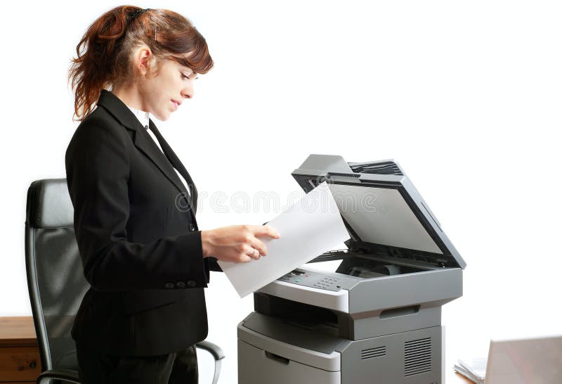 Business Lady with a Printer Stock Photo - Image of beautiful, copier ...