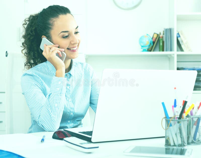 Business Lady with Smart Phone and Laptop Stock Photo - Image of laptop ...
