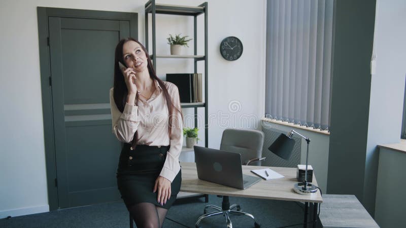 Business Lady in a Business Suit Talking on the Phone in the Office ...