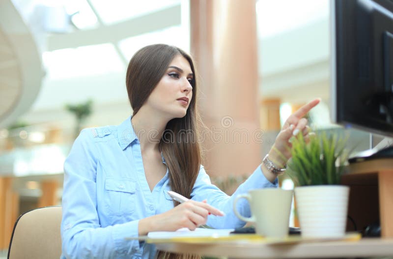 Business Lady Working at the Computer in the Office. Stock Image ...