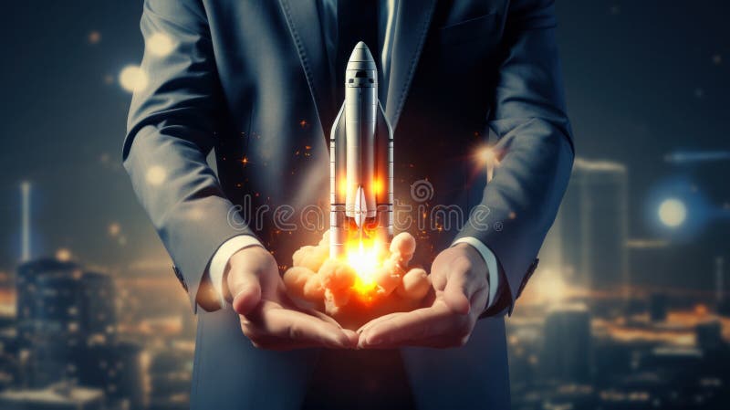 Business Launch Concept with Rocket in Hands Stock Illustration ...