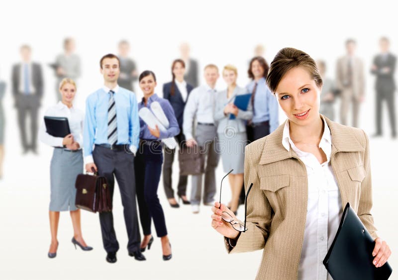 Business Group in a Row. Leader with Open Hand Stock Image - Image of ...