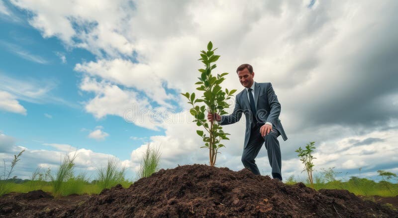 Business Leader Demonstrating Commitment through Tree Planting for ...