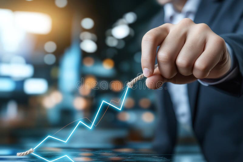 Business Leader is Depicted Pulling Rising Graph Line, Symbolizing ...