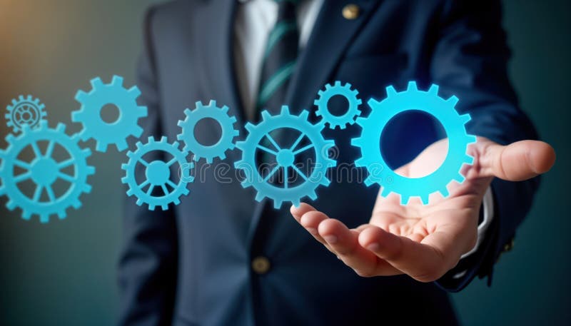 Business Leader Displays Interconnected Gears Efficient Operation ...