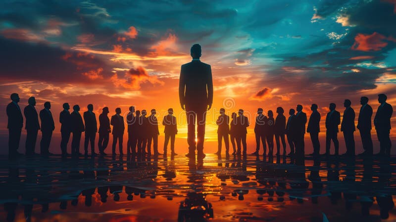 A Business Leader in a Formal Suit and His Subordinates. the Concept of ...