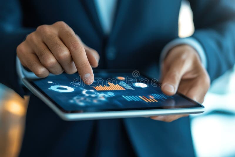 A Business Leader Holding Digital Tablet, Analyzing Data with Focus and ...