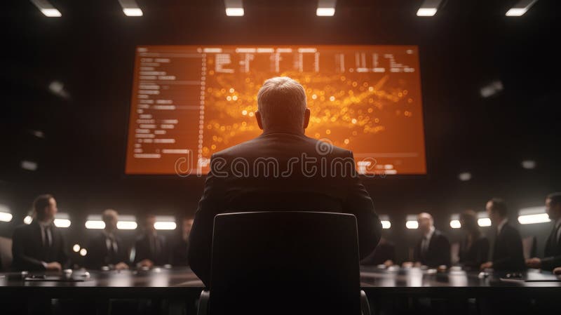 Business Leader in Modern Conference Room, Overseeing Data Analysis ...