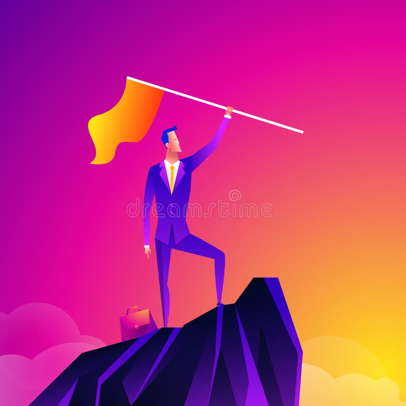 Business Leader Vector Concept With Businessman Planting Flag On Top Of