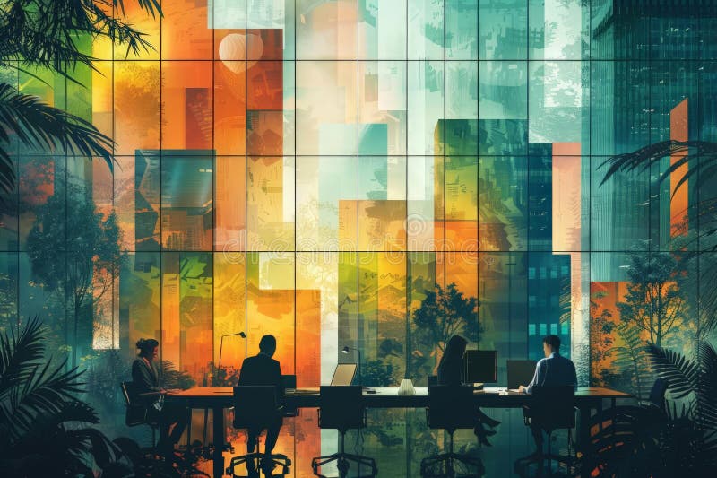 Business Leaders Strategizing on Emissions Reduction Stock Illustration ...