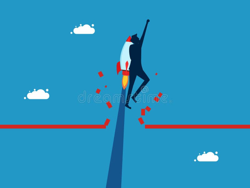Business or Leadership Solution. Man Flying with a Rocket Breaking the ...