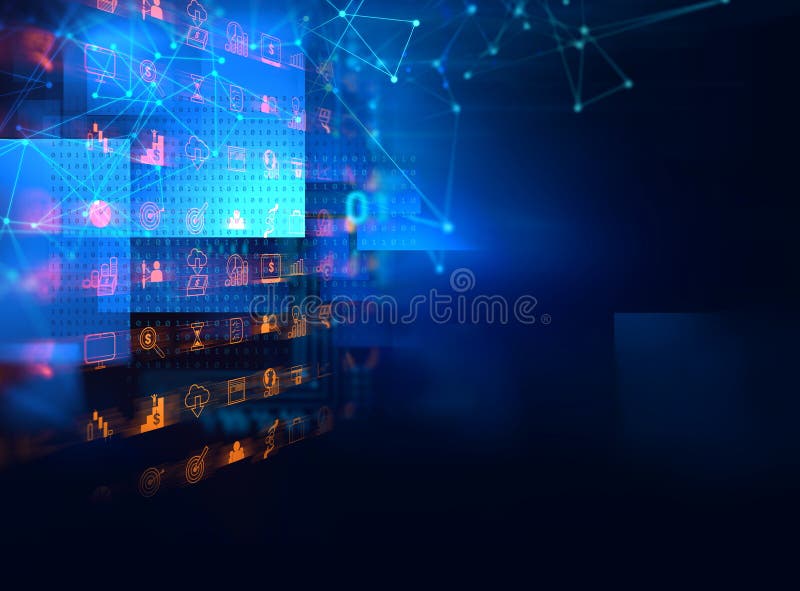 Business and Learning Icon on Blue Technology Background Stock ...
