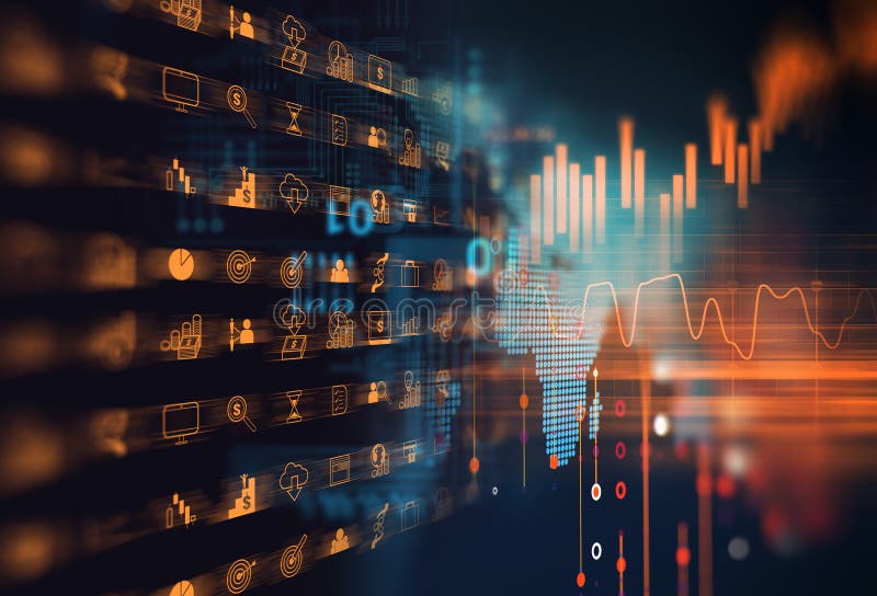 Business and Learning Icon on Blue Technology Background Stock ...