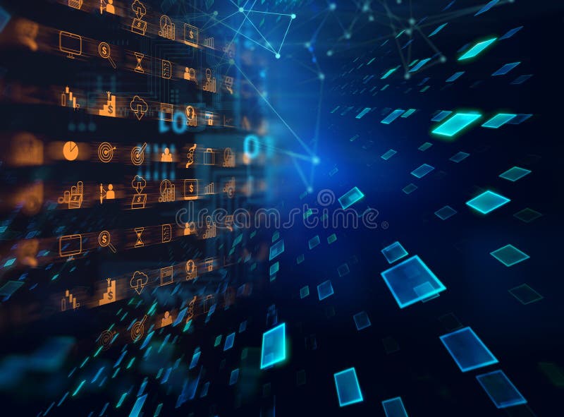 Business and Learning Icon on Blue Technology Background Stock ...